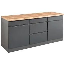 Unterschrank KOCHSTATION "KS-Bruneck", grau (graphit), B:180cm H:86cm T:60cm, Holzwerkstoff, Schr&auml;nke, Unterschrank, >>Bruneck<< 180 cm breit, f&uuml;r viel Stauraum, hochwertige MDF-Fronten