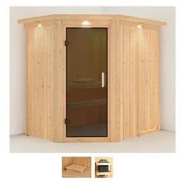 Sauna Karibu "Swantje", beige (naturbelassen), ohne Ofen, (ohne Ofen), Saunen, ohne Ofen