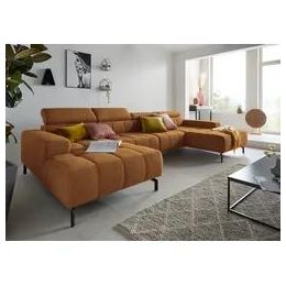 Wohnlandschaft DOMO collection "Cunelli tolle Sitzn&auml;hte als Designelement, fester Sitzkomfort, U-Form", gold, B:376cm H:79cm T:175cm, Sofas, Wohnlandschaft, whlw. verstellbare Kopfteile, passend f&uuml;r g&auml;ngige Saugroboter