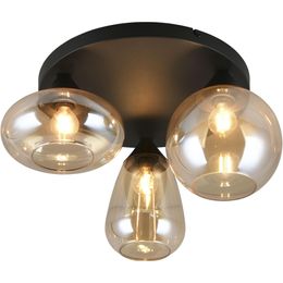 Trio LEUCHTEN Deckenleuchte "Lumina, Deckenlampe 3-flammig mit Glasschirm, exkl 3x E14, max 10W", amber, schwarz matt, 3, &Oslash; 48,5cm H: 24,5cm, 1 Stk., Leuchten, &Oslash; 49 cm H&ouml;he 25 cm, spiegelnde Glas Lampenschirme in 3 modernen Formen, Deckenleuchte