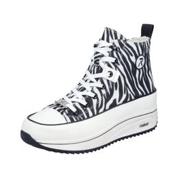 Plateausneaker Rieker, Damen, Gr. 37, wei&szlig;, schwarz, Lederimitat, Textil, Schuhe Plateausneaker, High Top-Sneaker, Schn&uuml;rboots in bequemer Form