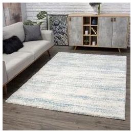 Hochflor-Teppich Carpet City "Pulpy 524", beige (creme, blau), B:80cm H:30mm L:300cm, Polypropylen (PP), Teppiche, besonders weich, Meliert, ideal f&uuml;r Wohnzimmer & Schlafzimmer