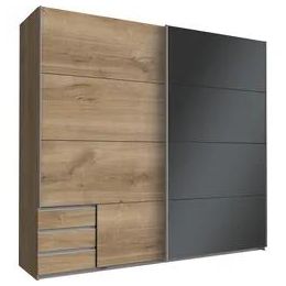 Schwebet&uuml;renschrank wimex "Valencia", grau (plankeneiche nachbildung, glas grau), B:225cm H:210cm T:65cm, Holzwerkstoff, Sicherheitsglas, Schr&auml;nke, Schwebet&uuml;renschrank, mit Glaselementen und Schubk&auml;sten