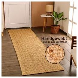 L&auml;ufer "Lola", beige (natur), B:80cm H:10mm L:250cm, Jute, MyFlair M&Ouml;BEL & ACCESSOIRES, Teppiche, L&auml;ufer, Juteteppich, Wendeteppich, handgeflochten, 100% Naturfaser, Boho-Style