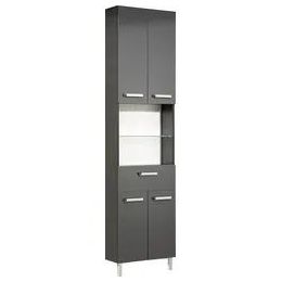 Hochschrank SAPHIR "Quickset Badschrank 50 cm breit, 4 T&uuml;ren, 2 Nischen, 1 Schublade", grau (anthrazit, anthrazit glanz), B:50cm H:195,5cm T:20cm, Holzwerkstoff, Schr&auml;nke, Hochschrank, Badezimmer-Hochschrank inkl. T&uuml;rd&auml;mpfer, Griffe in Chrom gl&auml;nzend