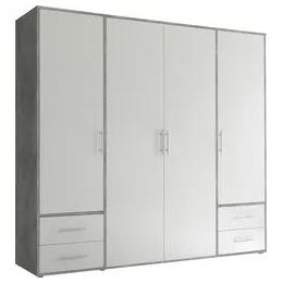 Kleiderschrank Schlafkontor "Valencia", wei&szlig; (beton hell, wei&szlig;), B:206cm H:195cm T:60cm, Melamin, Schr&auml;nke, Kleiderschrank