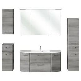 Badm&ouml;bel-Set SAPHIR "Quickset 5-teilig, Mineralmarmor-Waschtisch und LED-Spiegelschrank", grau (graphit struktur quer nachbildung), B:175cm H:200cm T:48cm, Holzwerkstoff, Kastenm&ouml;bel-Sets, Badm&ouml;bel-Set, Midischrank, Unterschrank, H&auml;ngeschrank, inkl. T&uuml;rd&auml;mpfer