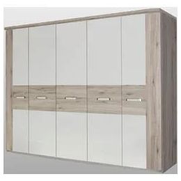 Kleiderschrank FORTE "Rondino", bunt (sandeichefarben, wei&szlig; hochglanz), B:250cm H:214cm T:62cm, FSC-zertifizierter Holzwerkstoff, Schr&auml;nke, Kleiderschrank Dreht&uuml;renschrank, mit Kranz