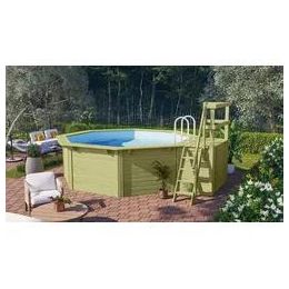Achteckpool Karibu "Rimini 1X mit Sonnendeck", braun, B:480cm H:121cm L:400cm, Schwimmbecken, BxLxH: 480x400x121cm