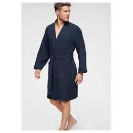 Unisex-Bademantel OTTO HOME "Nora, ideal f&uuml;r Sauna & Spa, Hotelbademantel, Morgenmantel" Gr. S, blau (navy), L:100cm, Waffelpiqu&eacute;, Hausm&auml;ntel, Bademantel, Damen & Herren, Kimono-Kragen, Waffelpiqu&eacute;, Baumwolle, Reisebademantel