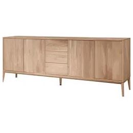 Sideboard Home Affaire "Koda, Anrichte mit 2 Schr&auml;nken & 3 Schubladen, Push-to-Open-Funktion", beige (natur), B:221,6cm H:81,9cm T:41,5cm, Sideboards, Sideboard, Massives Eichenholz, verstellbare Einlegeb&ouml;den, Minimalistischer Stil