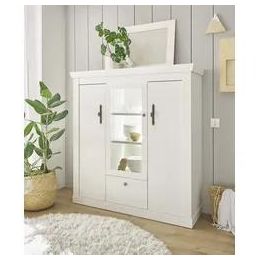 Highboard Home Affaire "RAVENNA", wei&szlig; (pinie wei&szlig; dekor), B:140cm H:146cm T:44cm, Sideboards, Highboard, im romantischen Landhausstil, Griffe aus Metall, H&ouml;he 146 cm