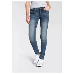 Skinny-fit-Jeans Arizona "mit Keileins&auml;tzen", Damen, Gr. 88, K + L Gr, blau (mid blau use), Denim/Jeans, Obermaterial: 76% Baumwolle, 16% Polyester, 7% Viskose, 1% Elasthan, Basic, skinny fit lang, Jeans, extra-enger Beinschnitt, niedrige Leibh&ouml;he