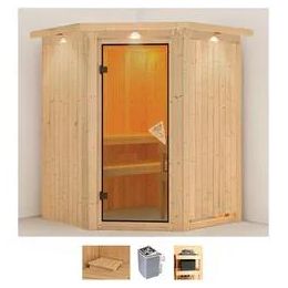 Sauna Karibu "Larin", beige (naturbelassen), Saunaofen, integrierte Steuerung, 9 kW, Saunen, Ofen 9 kW integr. Strg