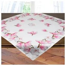 Mitteldecke Delindo Lifestyle "Magnolien" Gr. 1, wei&szlig;, B:85cm L:85cm, Polyester, Tischdecken, Mitteldecke, Glattes Gewebe, bedruckt