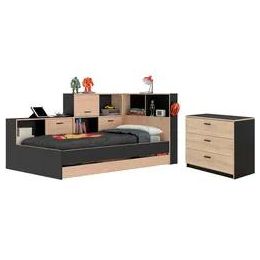 Jugendzimmer-Set GAMI "Erwan", schwarz (kastanie natur, schwarz), B:120cm H:104cm T:221cm, Holzwerkstoff, Schlafzimmerm&ouml;bel-Sets, Ideal f&uuml;r Kinder- und Jugendzimmer