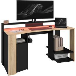 Gamingtisch Parisot "Meta 1", eiche nachbildung, eiche nachbildung, schwarz, eiche nachbildung, B:152cm H:88cm T:60cm, Tische, Gamingtisch