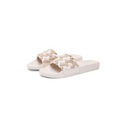 Pantolette Tommy Hilfiger "TH BRAIDED POOL SLIDE", Damen, Gr. 38, creme, beige, Baumwolle, kontrastfarbene Details, Schuhe Pantolette, Plateau, Sommerschuh, Strandschuh mit geflochtener Bandage