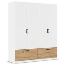 Dreht&uuml;renschrank Rauch "Kleiderschrank Schrank Garderobe W&auml;scheschrank BARI", wei&szlig; (alpinwei&szlig;, eiche artisan), B:180cm H:210cm T:54cm, Holzwerkstoff, Schr&auml;nke, Dreht&uuml;renschrank, mit Schubk&auml;sten und modernem Griff in Graumetallic MADE IN GERMANY