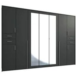 Dreht&uuml;renschrank wimex "Vegas", grau (graphit, griffe alu), B:316cm H:210cm T:58cm, Holzwerkstoff, Schr&auml;nke, Dreht&uuml;renschrank, inklusive Passepartout-Rahmen, mit Spiegelt&uuml;ren und Schubladen