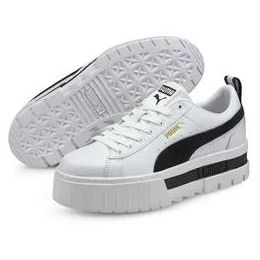 Sneaker Puma "MAYZE LTH WN'S", Damen, Gr. 42,5, schwarz-wei&szlig; (Puma wei&szlig;, Puma schwarz), Leder, Synthetik, unifarben, Schuhe Sneaker, mit Plateau-Sohle, herausnehmbare Innensohle