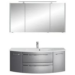Badm&ouml;bel-Set SAPHIR "Serie 7045 2-teilig Mineralmarmor-Waschtisch mit LED-Spiegelschrank", grau (stahlgrau metallic), B:133,2cm H:200cm T:49,8cm, Holzwerkstoff, Kastenm&ouml;bel-Sets, Badm&ouml;bel-Set, Badezimmer-Set 133,2 cm breit, inkl. T&uuml;rd&auml;mpfer, 5 T&uuml;ren, 2 Schubladen