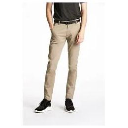 Chinohose LINDBERGH, Damen, Gr. 34, L&auml;nge 34, beige (dk sand), Stoff, Obermaterial: 98% Baumwolle, 2% Elasthan, slim fit normal, Hosen Chinohose, mit G&uuml;rtel und Stretch