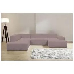 Wohnlandschaft WERK2 "Zeus-U, 330 cm breit, viel Platz, modern und zeitlos", rosa (rose), B:330cm H:70cm T:263cm, 90% Polyester, 10% Nylon, Sofas, Wohnlandschaft, Curvy Trend mit urbaner Optik auch in weichem Cord, U-Form