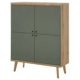 Highboard Home Affaire "MAVAS", gr&uuml;n (evoke eiche dekor, salbei), B:107cm H:134cm T:40cm, Sideboards, Highboard, in moderner Trendfarbe, Griffe aus Metall (Schwarz), H&ouml;he 134 cm