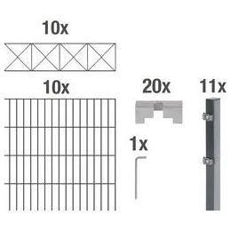 GAH Alberts Doppelstabmattenzaun ALBERTS "Nexus", grau (anthrazit), H:140cm, Stahl, Zaunelemente, anthrazit, H&ouml;he: 100-160cm, Gesamtl&auml;nge: 10-20m, zum Einbetonieren