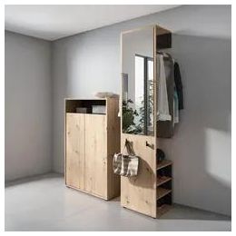 Garderoben-Set ByLiving "Lyon, platzsparender Garderobenschrank mit gro&szlig;em Spiegel", braun (artisan eiche), B:40cm H:185cm T:35cm, Holzwerkstoff, Melamin, Kastenm&ouml;bel-Sets, und Schuhkommode f&uuml;r bis zu 18 Paar Schuhe