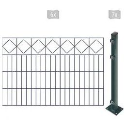 Doppelstabmattenzaun Arvotec "EASY 80 zum Aufschrauben "Karo" mit Zierleiste", grau (anthrazit), H:80cm, Kunststoff, Stahl, Zaunelemente, Zaunh&ouml;he 80 cm, Zaunl&auml;nge 2 - 60 m