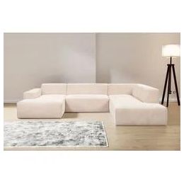 Wohnlandschaft WERK2 "Zeus-U, 330 cm breit, viel Platz, modern und zeitlos", beige (natur), B:330cm H:70cm T:263cm, 90% Polyester, 10% Nylon, Sofas, Wohnlandschaft, Curvy Trend mit urbaner Optik auch in weichem Cord, U-Form