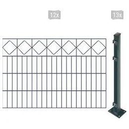 Doppelstabmattenzaun Arvotec "EASY 80 zum Aufschrauben "Karo" mit Zierleiste", grau (anthrazit), H:80cm, Kunststoff, Stahl, Zaunelemente, Zaunh&ouml;he 80 cm, Zaunl&auml;nge 2 - 60 m