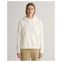 Hoodie Gant "SHIELD HOODIE", Damen, Gr. L, wei&szlig; (eggshell), Sweatware, Obermaterial: 78% Baumwolle, 22% Polyester, Rippb&uuml;ndchen, Sweatshirts Hoodie, Grafische Gant-Stickerei auf der Brust