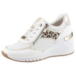 Keilsneaker Marco Tozzi, Damen, Gr. 39, wei&szlig; (wei&szlig;, beige), Lederimitat, kontrastfarbene Details, Schuhe Sneaker, Freizeitschuh, Halbschuh Schn&uuml;rschuh mit Au&szlig;enrei&szlig;verschluss