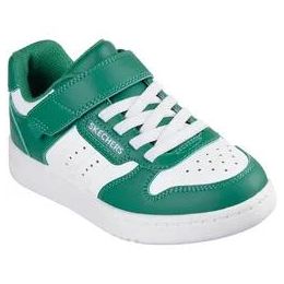 Sneaker Skechers "QUICK STREET", M&auml;dchen, Gr. 29, gr&uuml;n (gr&uuml;n, wei&szlig;), Lederimitat, kontrastfarbene Details, Schuhe Sneaker, Retro Sneaker mit Klettverschluss, Gr&ouml;&szlig;enschablone zum Download