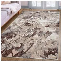 Teppich OTTO HOME "Almrose" Gr. 2, beige (sand), B:80cm H:9mm L:150cm, Kunstfaser, Teppiche, Teppich, mit besonders weichem Flor, Blumen Muster, florales Design, Kurzflor