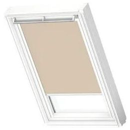 Verdunklungsrollo Velux "DKL 4556SWL", beige (sandbeige, alufarben), PK10, stufenlos positionierbar, Polyester, Rollos, Verdunklungsrollo, Stoff sandbeige mit alufarbenen F&uuml;hrungsschienen & Griffleiste