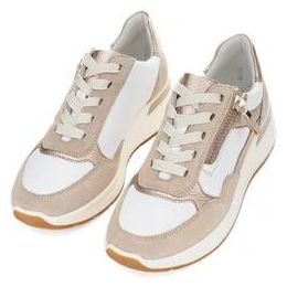 Keilsneaker Ara "GARDA", Damen, Gr. 7,5 (41,5), beige (hellbeige, wei&szlig;), Glattleder, Veloursleder, kontrastfarbene Details, Schuhe, Plateausneaker, Keilsneaker mit Wechselfu&szlig;bett in H-Weite, Topseller