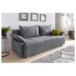 Schlafsofa Collection AB "Funtastic, B: 212 cm, Liegel. 145x187 cm", grau (dungelgrau), B:212cm H:84cm T:96cm, Zierkissen: 100% Polyester;Struktur (100% Polyester);Kunstleder SOFTLUX;Microfaser PRIMABELLE (100% Polyester), Sofas, Schlafsofa, Bettfunktion, Bettkasten, Armteilverstellung & 1 Zierkissen, Federkern