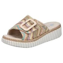 Keilpantolette Rieker, Damen, Gr. 38, bunt (pastell multi), Bast, Flechtoptik, Schuhe, Sommerschuh, Strandschuh, Hausschuh mit praktischem Klettverschluss