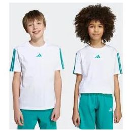T-Shirt Adidas SPORTSWEAR "ESSENTIALS KIDS", Jungen, Gr. 164, wei&szlig; (wei&szlig;, pure teal), Obermaterial: 100% Baumwolle, normal, Rundhals, Shirts T-Shirt, sportlicher Stil, Rundhalsausschnitt, ohne Verschluss, f&uuml;r Kinder