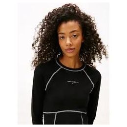 Tommy Hilfiger Jerseykleid TOMMY JEANS "TJW BODYCON LINEAR MINI DRESS", Damen, Gr. XL (42), N-Gr, schwarz, Jersey, Obermaterial: 94% Baumwolle, 6% Elasthan, unifarben, figurbetont kurz, Rundhals, Kleider Jerseykleid
