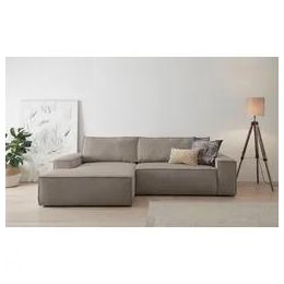 Ecksofa Home Affaire "SHERWOOD L-Form, 267 cm - OTTO. Verl&auml;ssliche Qualit&auml;t.", greige, B:267cm H:85cm T:167cm, 100% Polyester, Sofas, Ecksofa, Schlaffunktion mit Bettkasten (210x136 cm), Cord, Vintage, Samtvelours