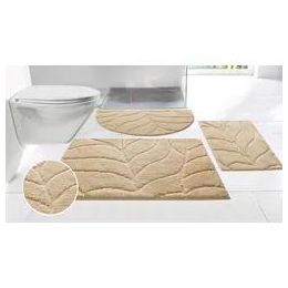 Badematte OTTO HOME "Epense, Badvorleger, Badezimmer Teppich, Duschmatte mit Blattstruktur" Gr. 2, beige, H:10mm, Polyester, Badematten, Badematte, Badteppich, Uni, Bl&auml;tter, Hoch-Tief, verschiedene Farben und Gr&ouml;&szlig;en