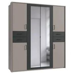 Dreht&uuml;renschrank wimex "Vegas", schwarz (saharagrau, graphit, griffe schwarz), B:183cm H:210cm T:58cm, Holzwerkstoff, Schr&auml;nke, Dreht&uuml;renschrank, inklusive Passepartout-Rahmen, mit Spiegelt&uuml;ren und Schubladen