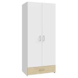 Kleiderschrank FORTE "Econobox", wei&szlig;, B:79,7cm H:190,5cm T:54,4cm, Holzwerkstoff, Schr&auml;nke, Kleiderschrank, Dreht&uuml;renschrank, zeitloses Design mit alufarbigen Griffen.