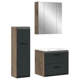 Badezimmer-Set Welltime, nox oak nb, sschwarz matt, B:105cm H:185cm T:46cm, Holzwerkstoff, MDF, Kastenm&ouml;bel-Sets, Florenz, Badkombination 4-tlg. Nox Oak NB, inkl. Waschbecken