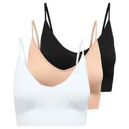 Bustier Only "ONLVICKY RIB S-L V-NECK 3-PACK TOP NOOS", Damen, Gr. XS, N-Gr, schwarz pack:schwarz, hellwei&szlig;, peach taffy, Jersey, Obermaterial: 90% Polyamid, 10% Elasthan, figurbetont, BHs Bustier, figurbetont, modisch, Materialmix, Jersey, Spaghettitr&auml;ger